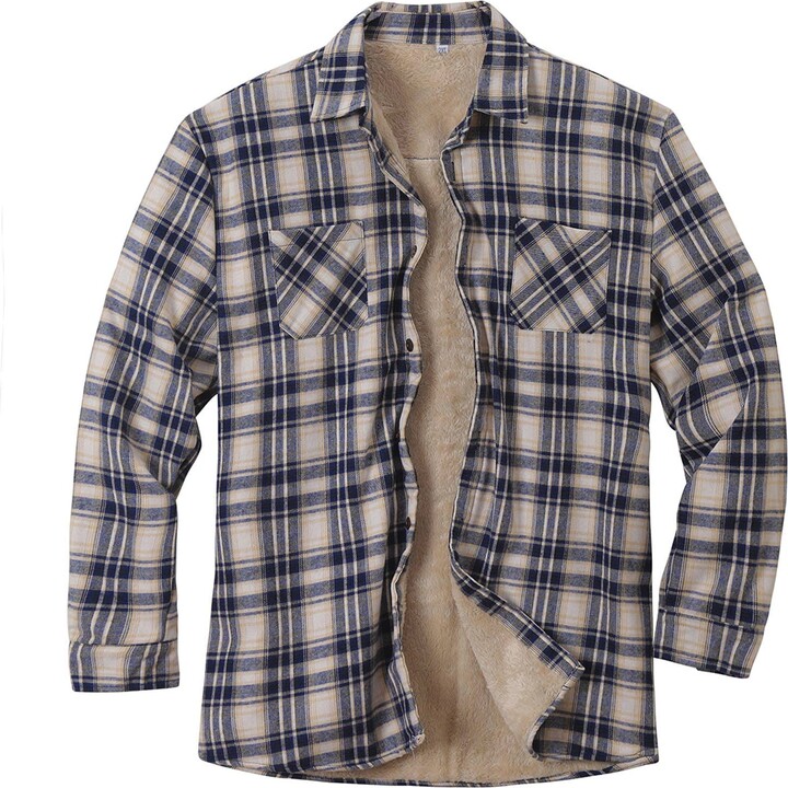 Uniqueunsame Men's Padded Plaid Shirt Fleece Lined Padded Lumberjack ...