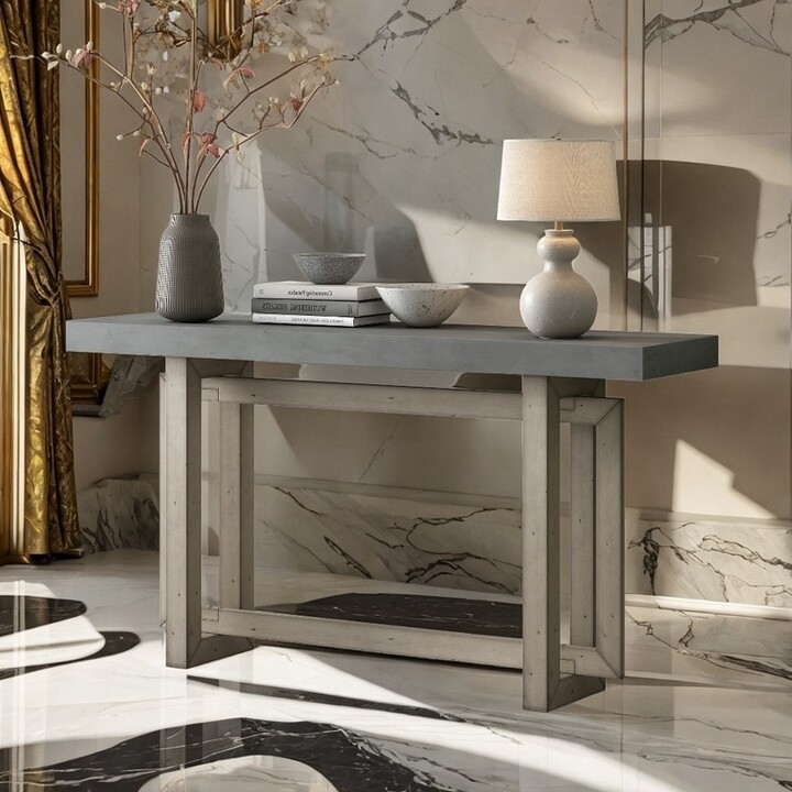 IGEMAN Minimalist Style Long Entryway Table with Wood Top, Console ...