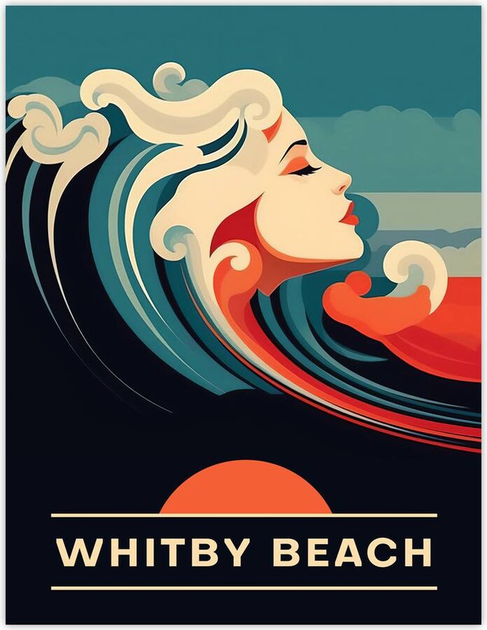 Artery8 Wall Art Print The Seaside Calls Whitby Beach England UK Sunset Woman of the Waves Sea ...