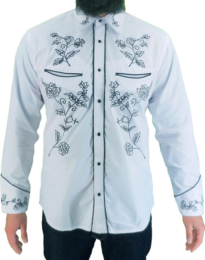Red Star Rodeo Mens Cowboy White/Blue Shirt L - ShopStyle