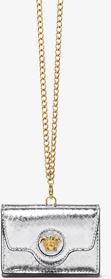 Versace La Medusa Trifold Chain Wallet in Python-Embossed Leather - ShopStyle