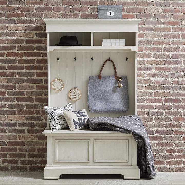 Pulaski Antique White 39" L x 18" D x 64" H Storage Bench Hall Tree ...