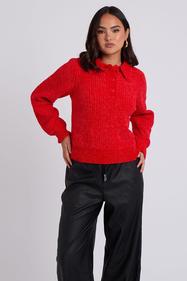Urban Bliss Chenille Button Front Jumper - Red - ShopStyle V-Neck Knitwear