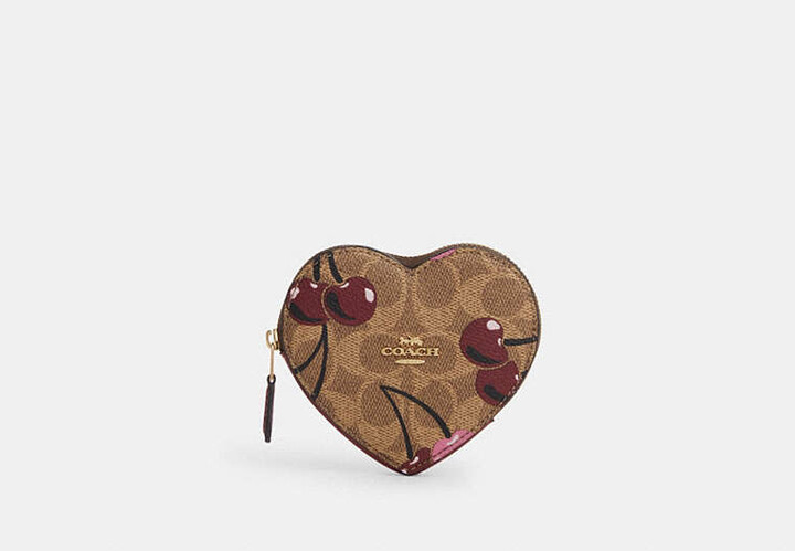 Coach Outlet Heart Coin Case In Signature Canvas With Cherry Print ...