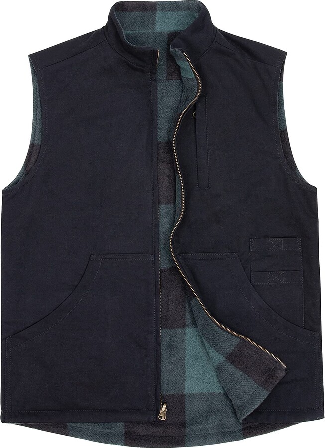 ZENTHACE Men's Reversible Casual Vest Flannel Fleece Lined Outdoor Work ...