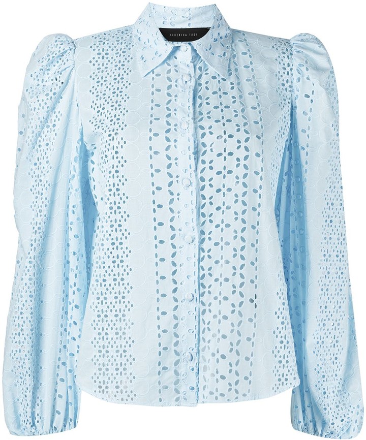 FEDERICA TOSI Broderie Anglaise Puff-Sleeve Shirt - ShopStyle Tops