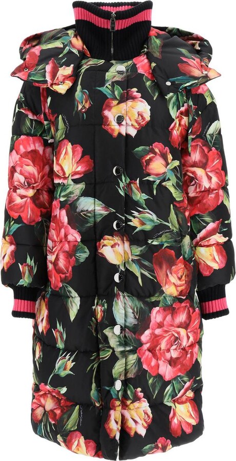 Dolce & Gabbana rose print long puffer jacket - ShopStyle