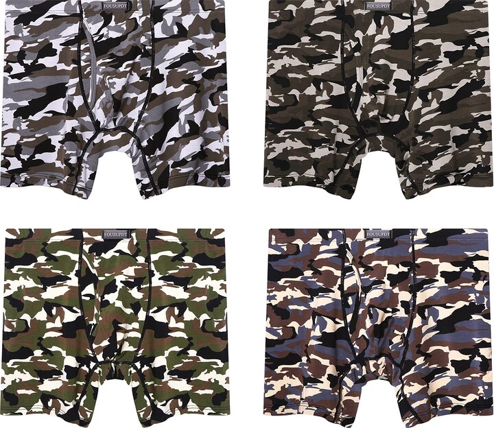 FOUSUPDT Men's 4 Pack Long Leg Underwear Boxer Briefs Open Fly Front ...