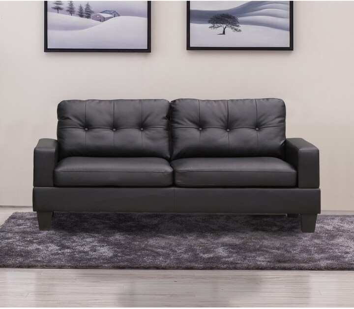 Titanic Furniture Betty Track Arm Sofa with Button Tufted PVC, Black ...