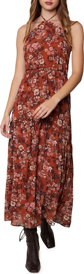 Lost + Wander Terracotta Bloom Floral Halter Neck Maxi Dress - ShopStyle