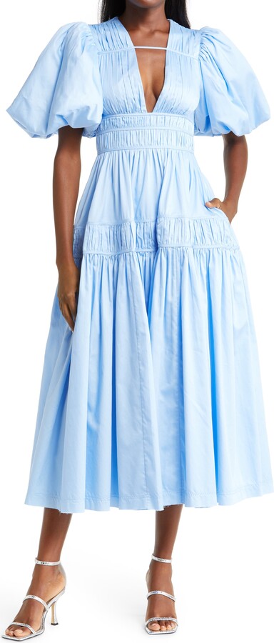 Aje Falling Water Puff Sleeve Cotton Midi Dress - ShopStyle