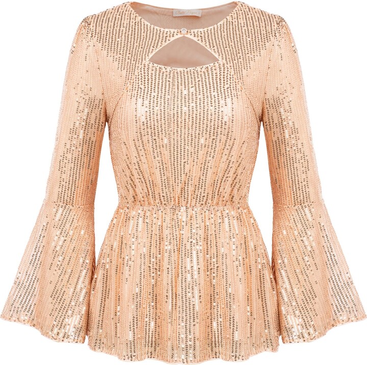 Belle Poque Women Glitter Cocktail Blouses Party Club Tunic Party Club ...