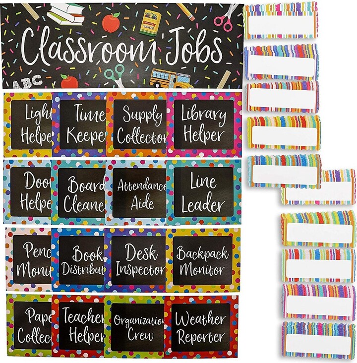 Juvale 17-Piece Chalkboard Design Classroom Jobs Chart Set for Bulletin ...