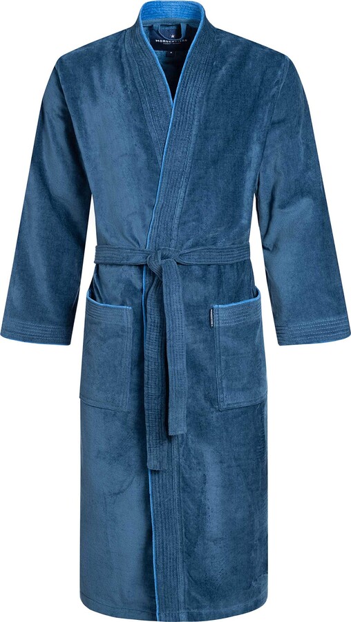 Morgenstern Blue Dressing Gown Men Long Velour I Medium I Blue ...