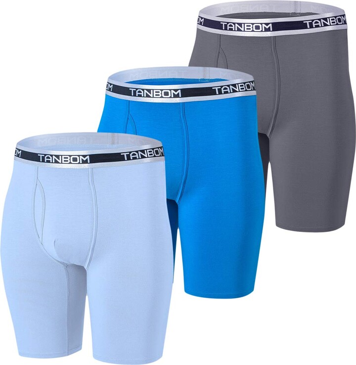 ZONBAILONG Men's Boxer Briefs Open Fly Long Leg Soft Bamboo fiber 3 ...