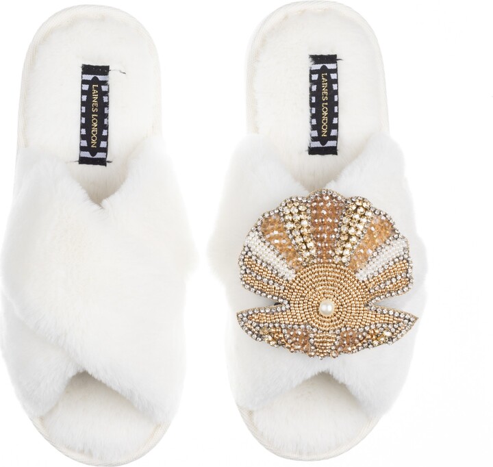 LAINES LONDON - Classic Laines Slippers With Artisan Pearl Oyster Shell ...