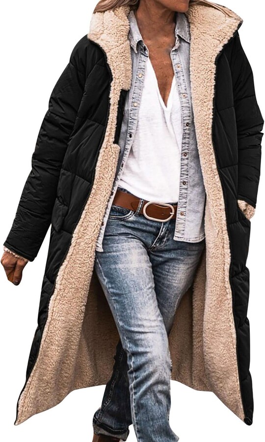 YIzdegg Women's Long Warm Winter Coat Winter Jacket Lined with Lapel Collar Trench Coat Hoodie ...