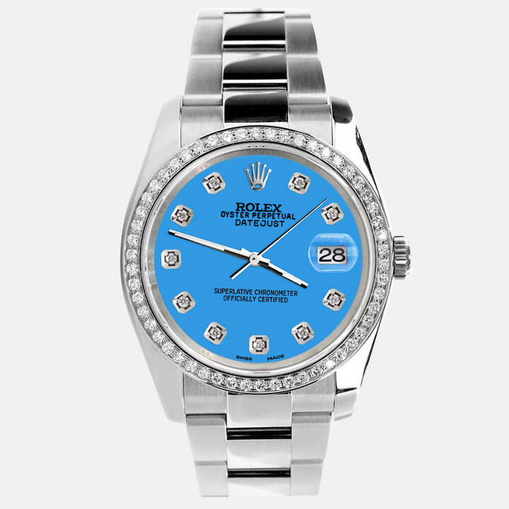 Rolex Custom Blue Diamond Stainless Steel Datejust 116200 Automatic Men ...