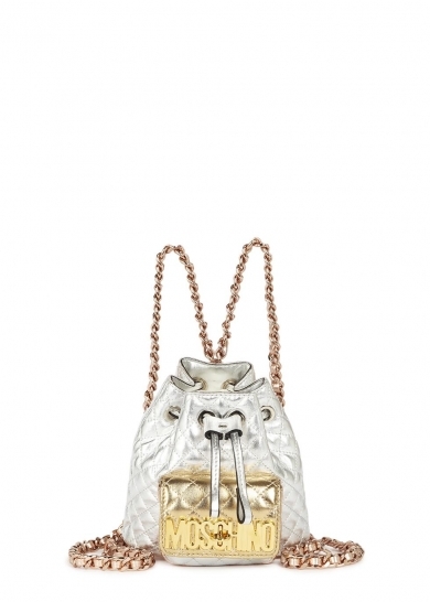 Moschino Mini silver leather backpack - ShopStyle
