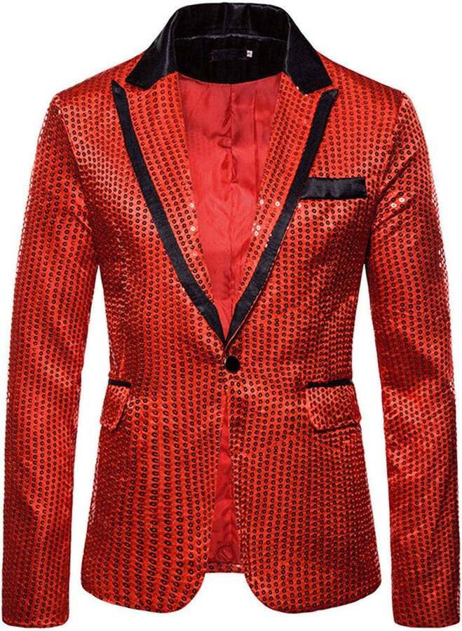 Xbemkste Sequin Suit Men's Party One Top One Jacket Fit Suit Men's ...