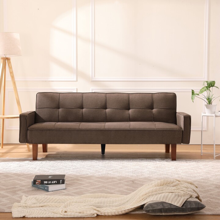 RASOO Convertible Futon Sofa Bed Polyester Fabric Upholstered Living ...