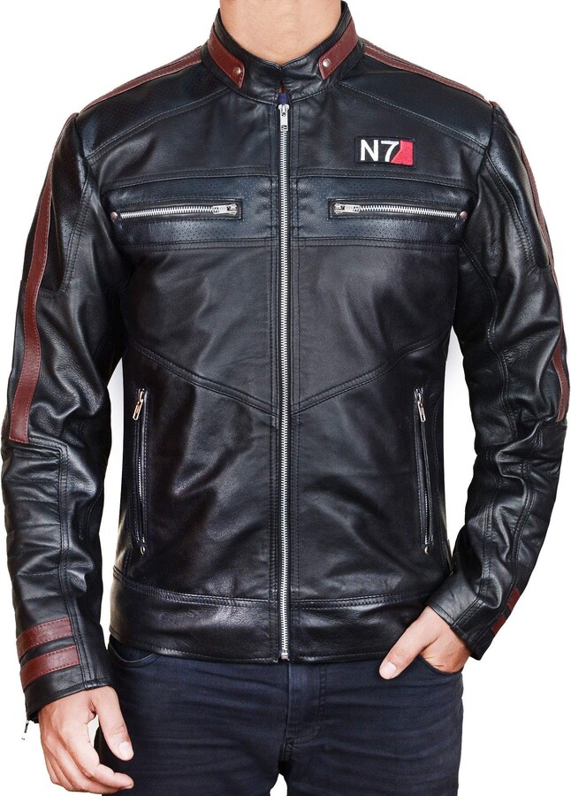 LP-FACON Black N7 Commander Shepard Costume Leather Jacket - N7 Black ...