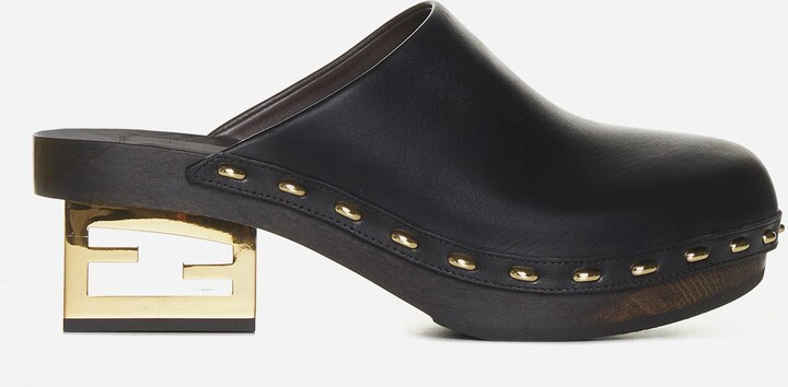 Fendi Baguette Heel Leather Clogs - ShopStyle Mules