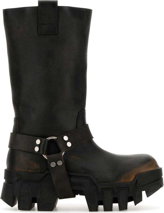 Balenciaga Black Leather Bulldozer Harness Ankle Boots - ShopStyle