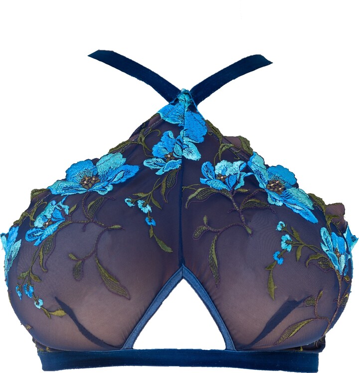 Carol Coelho Women's Blue Atlantis Sun Anemone Embroidered Tulle Triangle Bralette Top ...