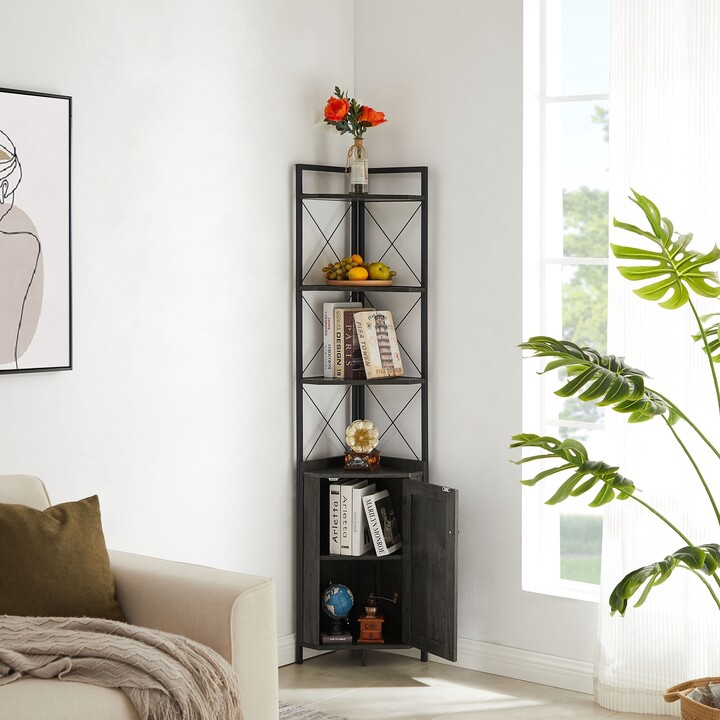 Corner Shelf 5-Tier with Storageï¼cabinet Bookshelf Stand Storage Rack ...
