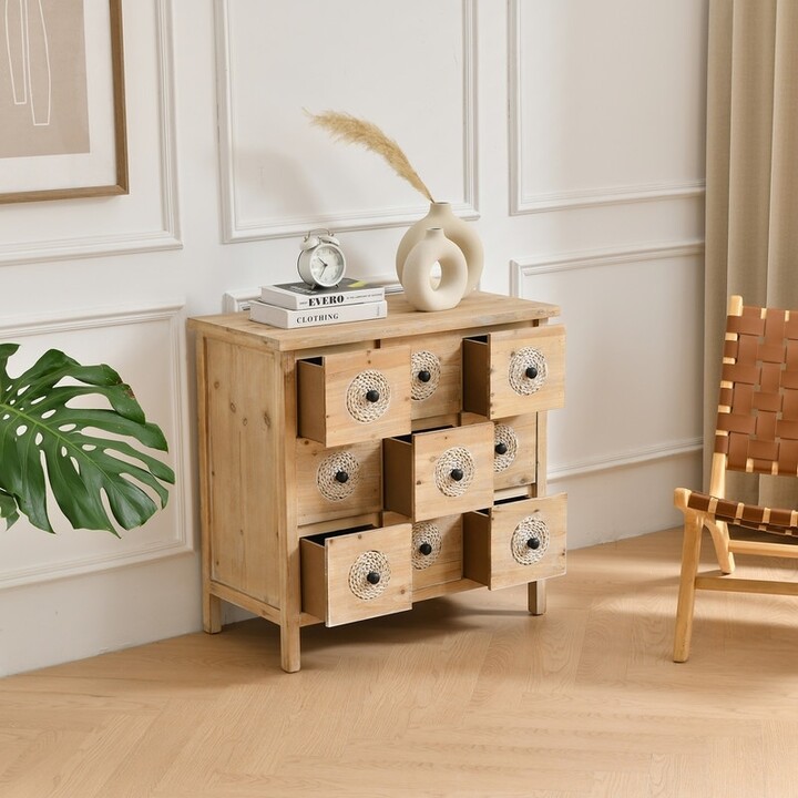 Tiramisubest Rattan Retro Wooden Chest with 9 Drawers,Accent Storage ...