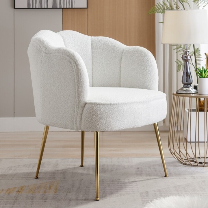 Joliwing Shell Shape Accent Chair, Comfy Teddy Fabric Armchair with ...