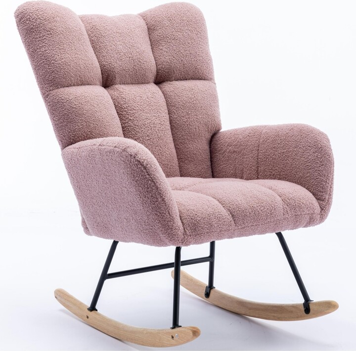 Simplie Fun Soft Teddy Fabric Rocking Chair with Pocket, Pink ...