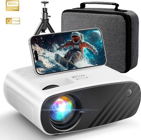 ELEPHAS Mini Projector with Tripod and Camera Bag, Support 4K Native ...