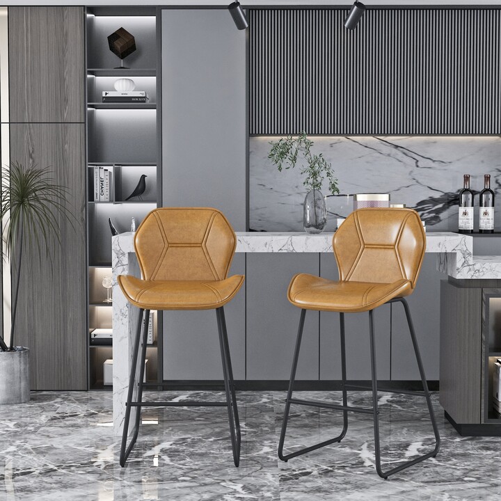 EDWINRAY Bar Stools Set of 2, PU Leather Modern Design Bar Chair with ...