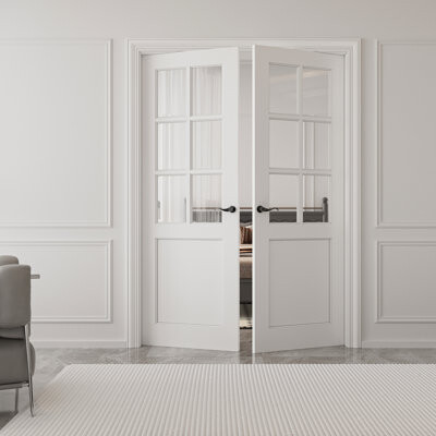 ARK DESIGN 6-Lite Interior Transparent Glass Doors White Solid Wood ...