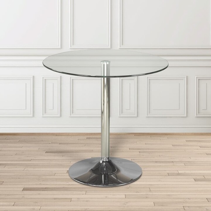 Uptown Club Small Modern Round Glass and Metal Dining Kitchen Table ...