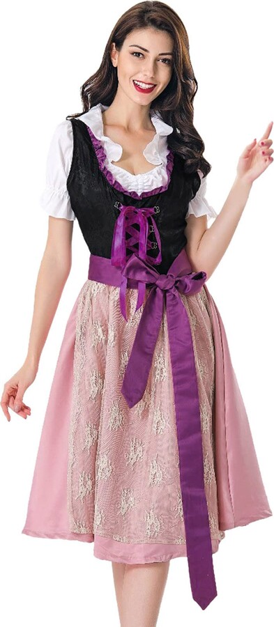 Dorjuli Dirndl Women's Midi Costume Dress Short Sleeve Beer Dress ...