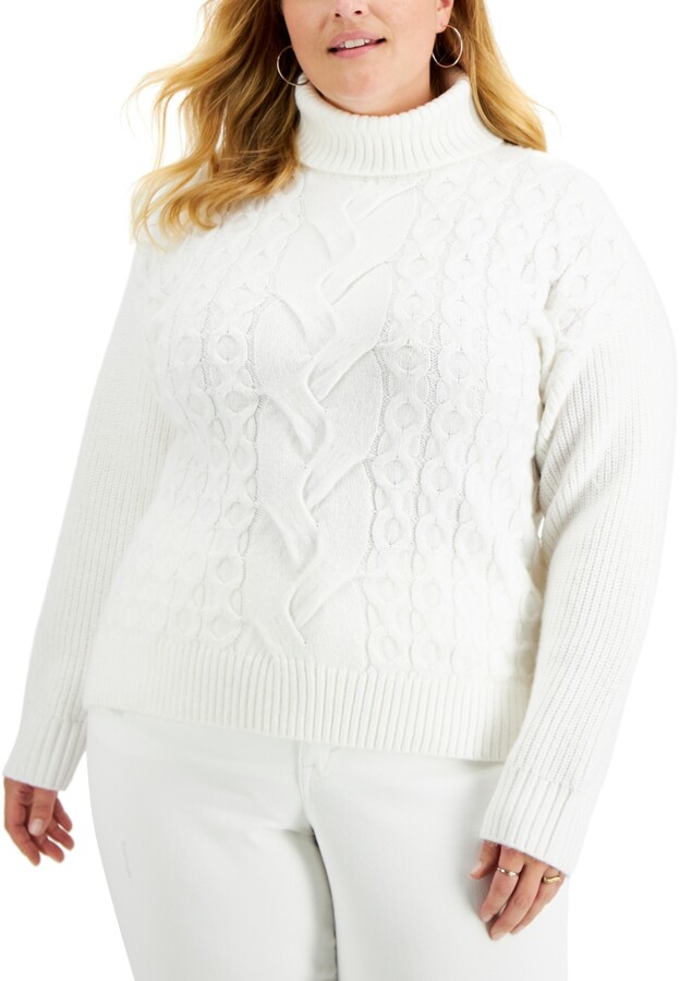 Alfani Plus Size Cozy Cable-Knit Turtleneck Sweater, Created for Macy's ...