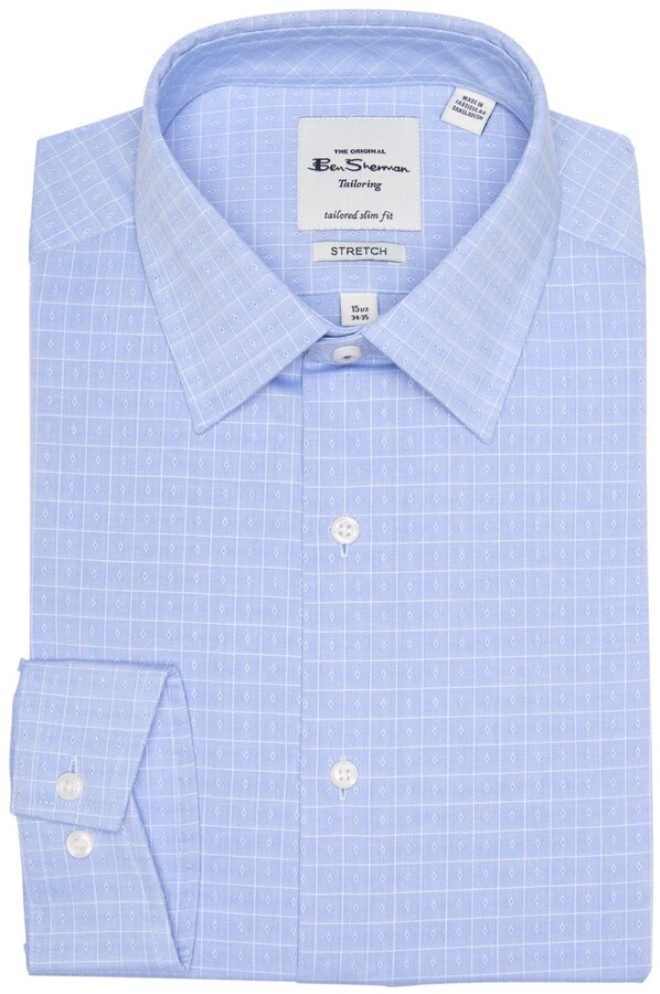 Ben Sherman Light Blue Diamond Dobby Check Slim Fit Dress Shirt - ShopStyle