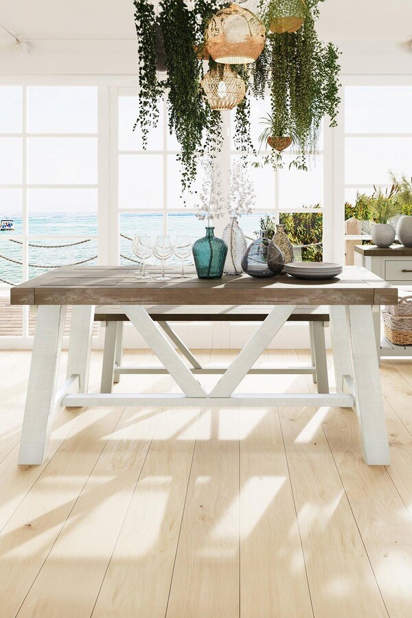 FWStyle 1.6m Handmade Fixed Solid Reclaimed Pine Off White Dining Table ...