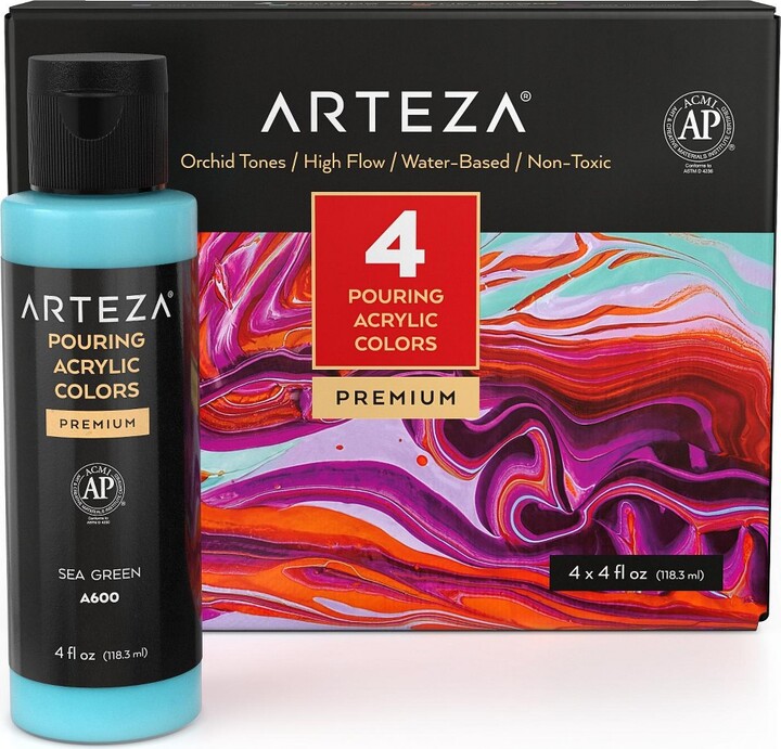 Arteza Acrylic Pouring Paint Kit, 120 ml Bottle Set, Orchid Tones - 4 ...