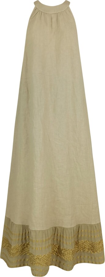 Haris Cotton - Halter Neck Maxi Linen Dress With Embroidered Cotton ...