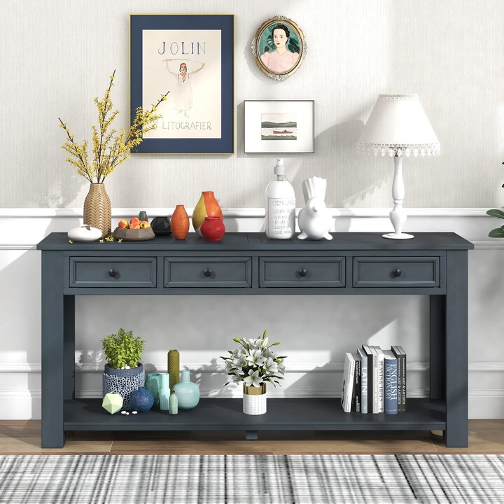 Acosure Solid Wood Console Sofa Table with 4 Drawers and Tabletop ...