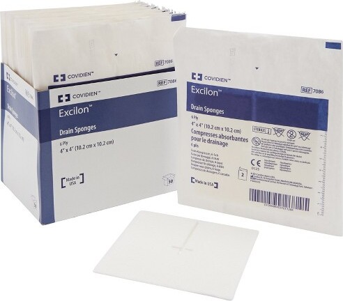 Covidien Excilon Drain Sponge, 6-Ply, 4 in x 4 in, 2 Per Pack, 25 Packs ...
