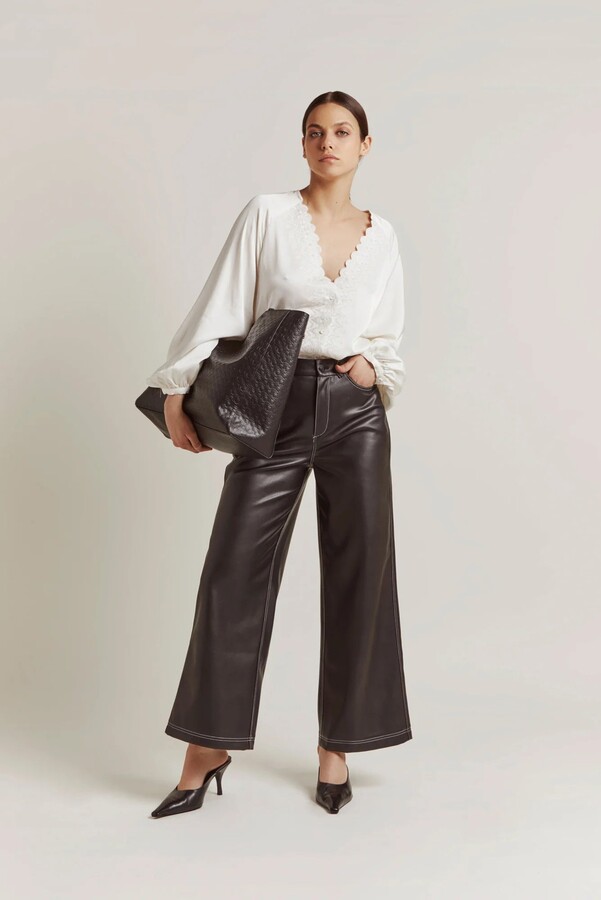 By Malina Vivia flared faux-leather pants - ShopStyle Wide-Leg Trousers