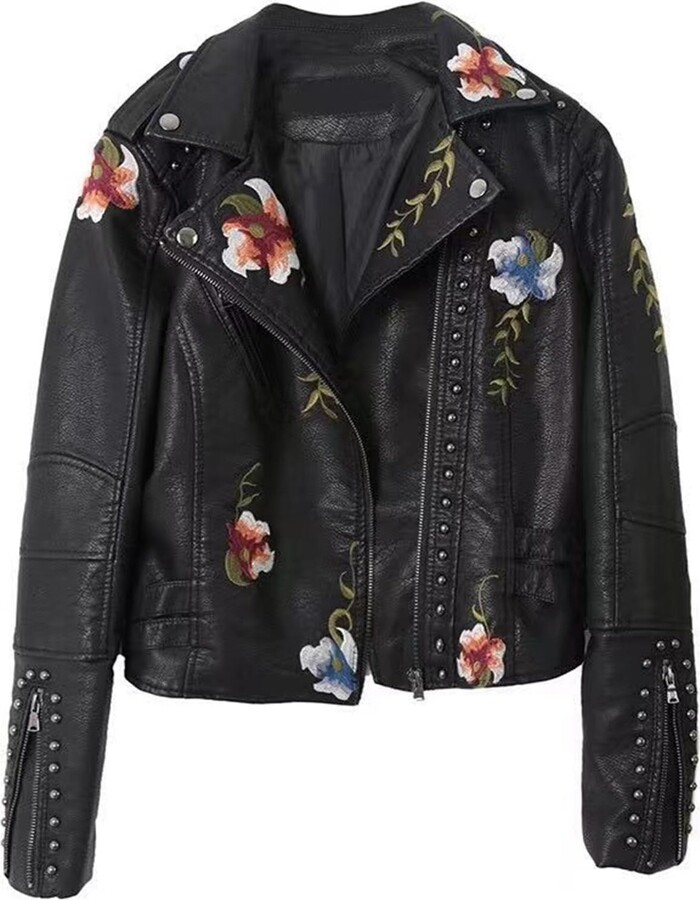 Generic Women Faux Leather Jacket Fashion Floral Motorcycle Biker ...
