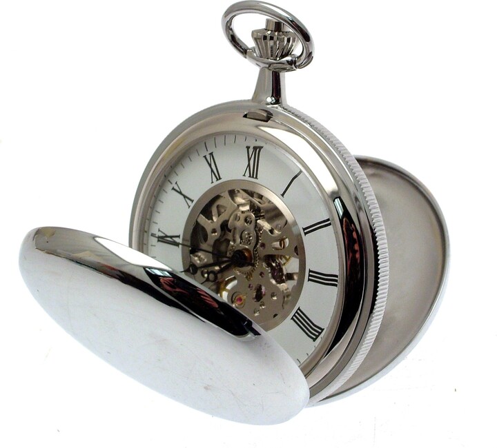 Woodford Mens Chrome Plated Double Full Hunter Skeleton Mechanical ...