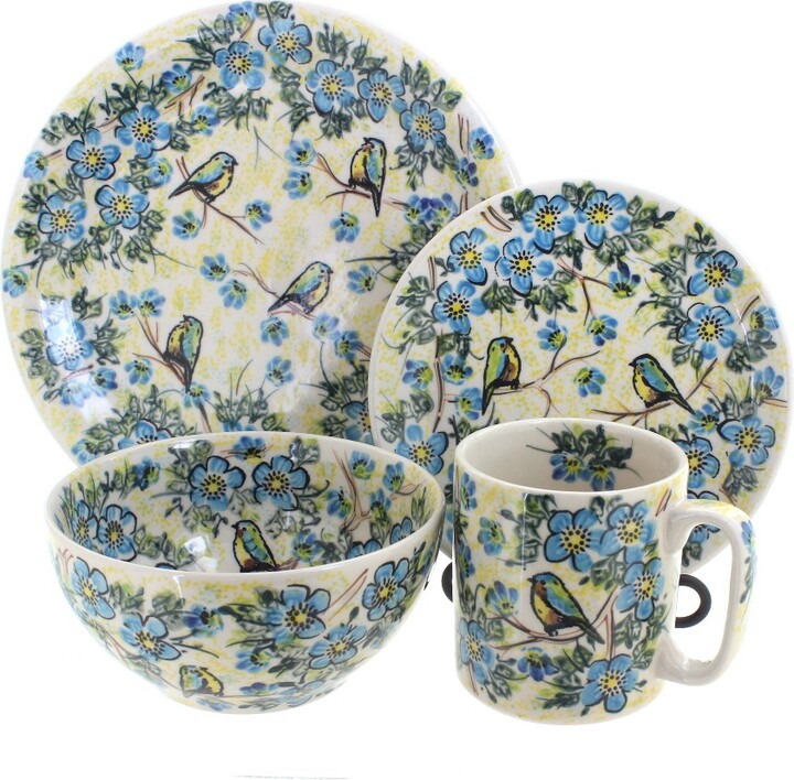 Blue Rose Pottery Blue Rose Polish Pottery Bluebird Garden 16 Piece ...