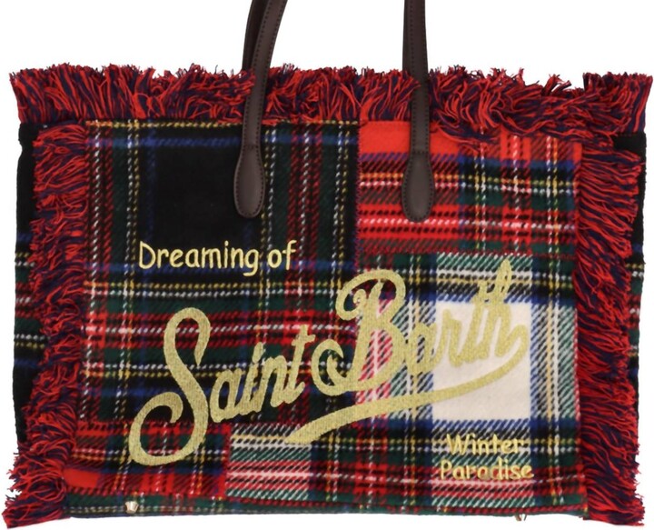 MC2 Saint Barth Check Patchwork Handbag Tote Wool Leather in Red Tartan - ShopStyle